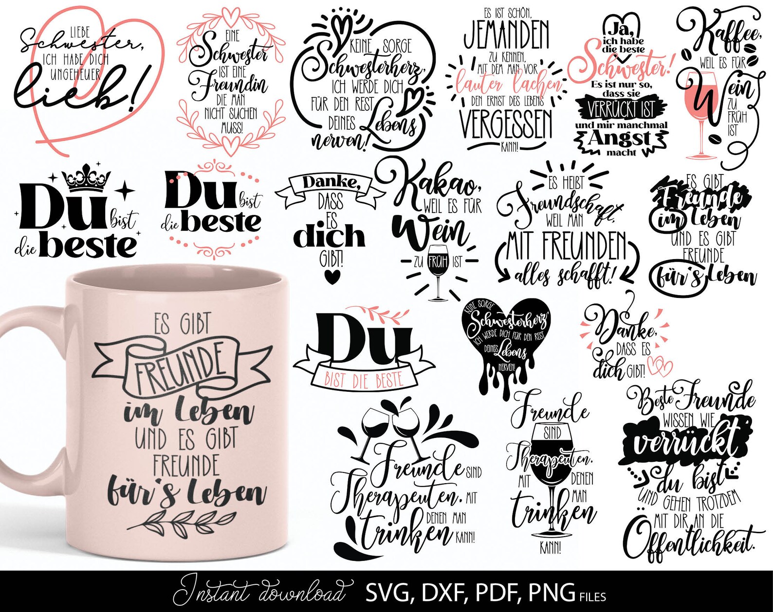 German Plotter File SVG PNG DXF Bundle Beste Freundin Svg - Etsy