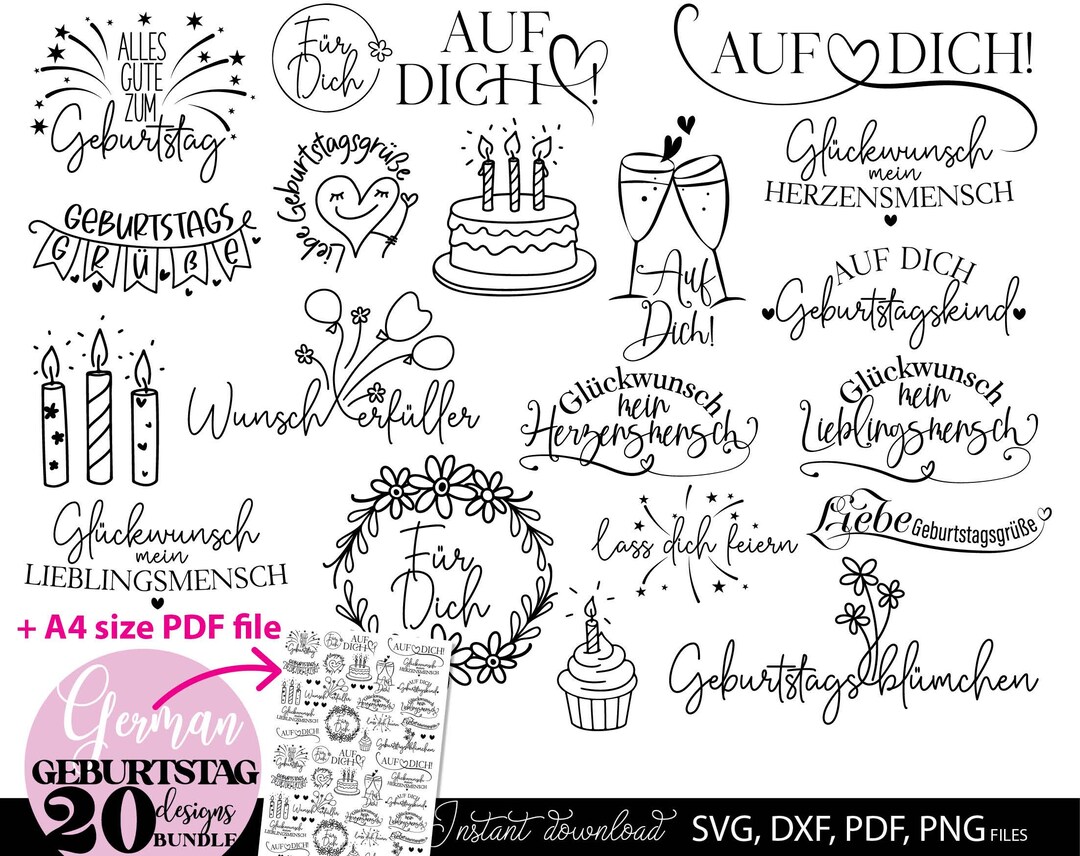 Alles Gute Zum Geburtstag German Geburtstag Plotter File SVG Bundle DXF ...