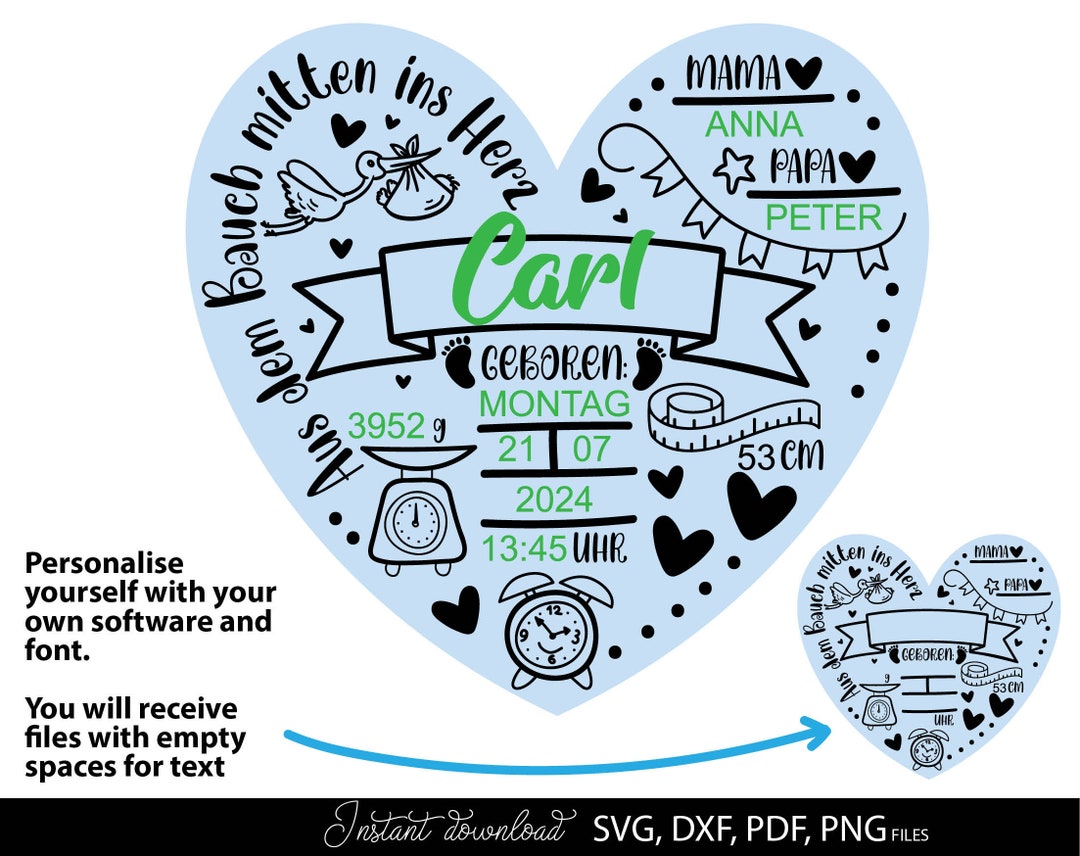 Plotterdatei BABY BUNDLE SVG Vorlage zur Geburt Geburtsdaten SVG Png Png Baby Andenken ...