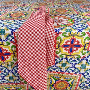 Italian Table Decorations/sicilian Tablecloth Majolica With Red Napkins ...