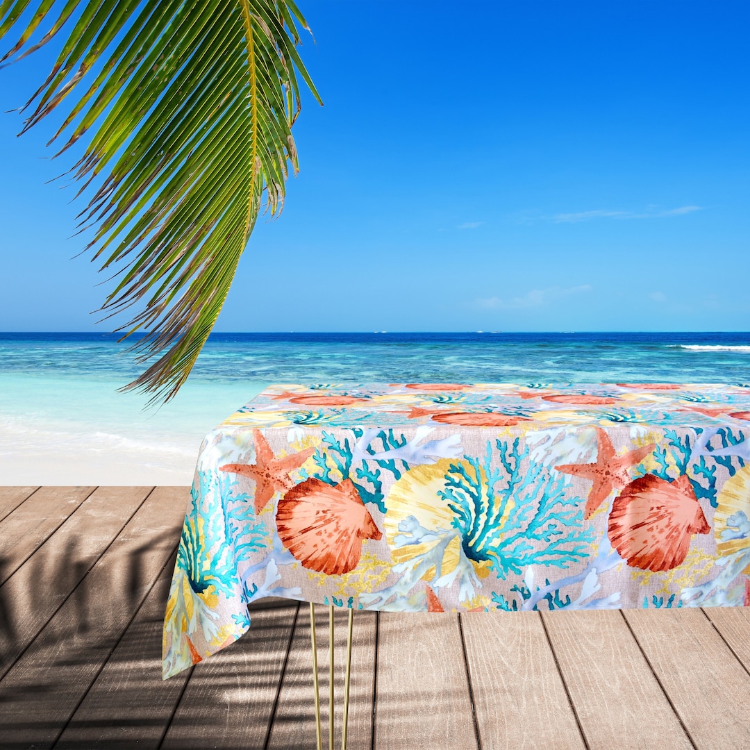 Beach Tablecloth/ Waterproof Sea Tablecloth Rectangle Oval Round Square ...