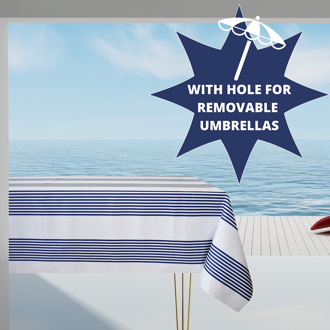 Outdoor Tablecloth With Umbrella Hole/waterproof Striped Tablecloth ...