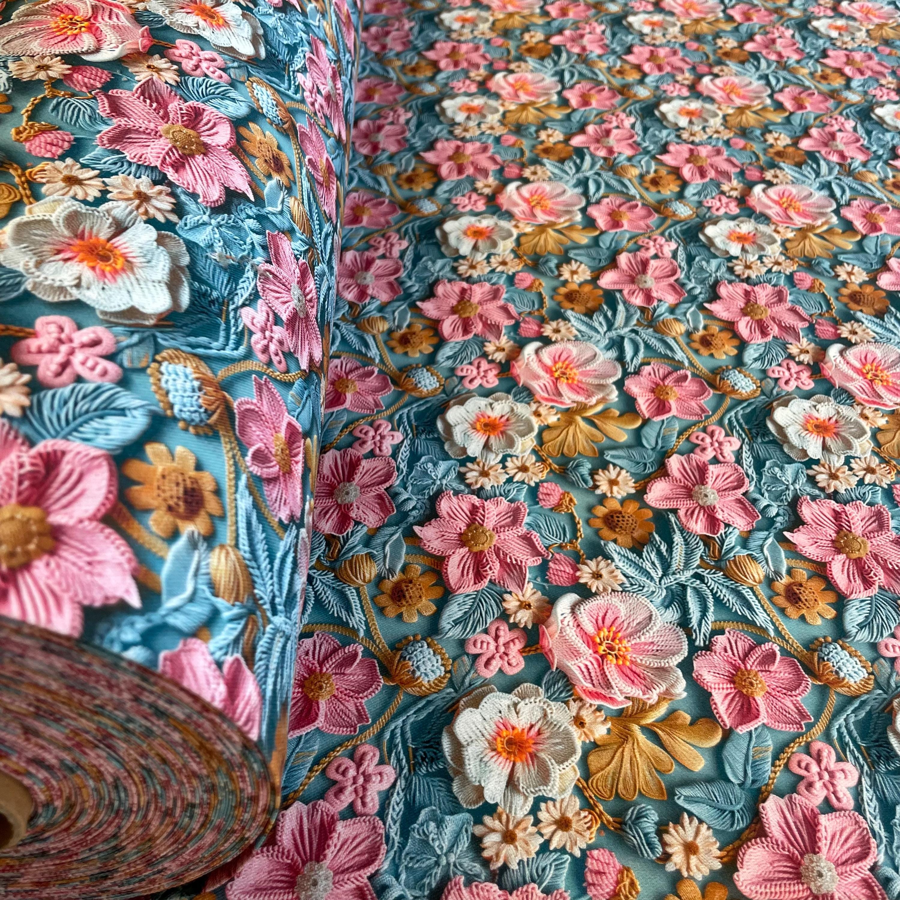 3D Fabric With Flowers/whimsical 3D Floral Fabric: Perfect for Creative ...