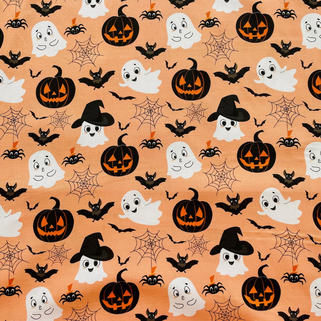 Spooky Halloween Cotton Fabric – Ghosts, Pumpkins, Witches – Black ...