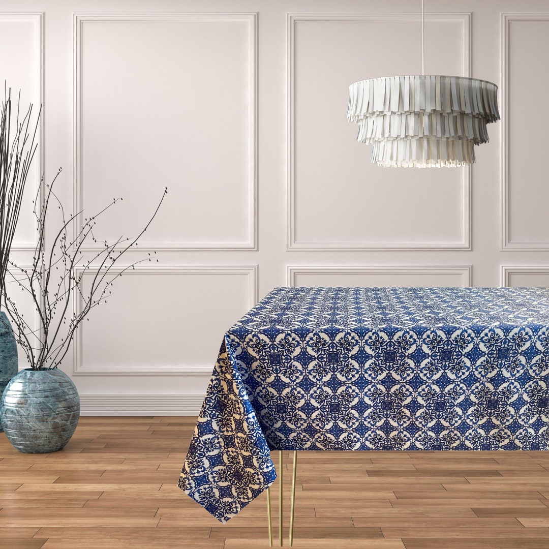 Cotton Majolica Tablecloth/blue Majolica Tablecloth/sicilian Majolica ...