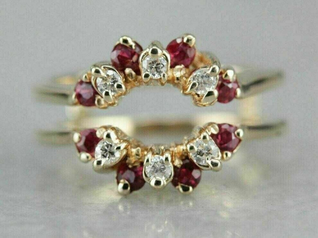 Enhancer Ring Guard, 3ct Round Cut Lab-created Red Ruby Women's Wedding ...