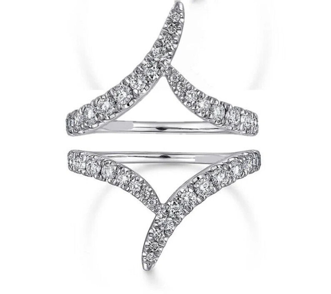 Enhancer Ring Sets, 1 Ct Round Diamond V Shape Enhancer Wrap Guard Ring ...