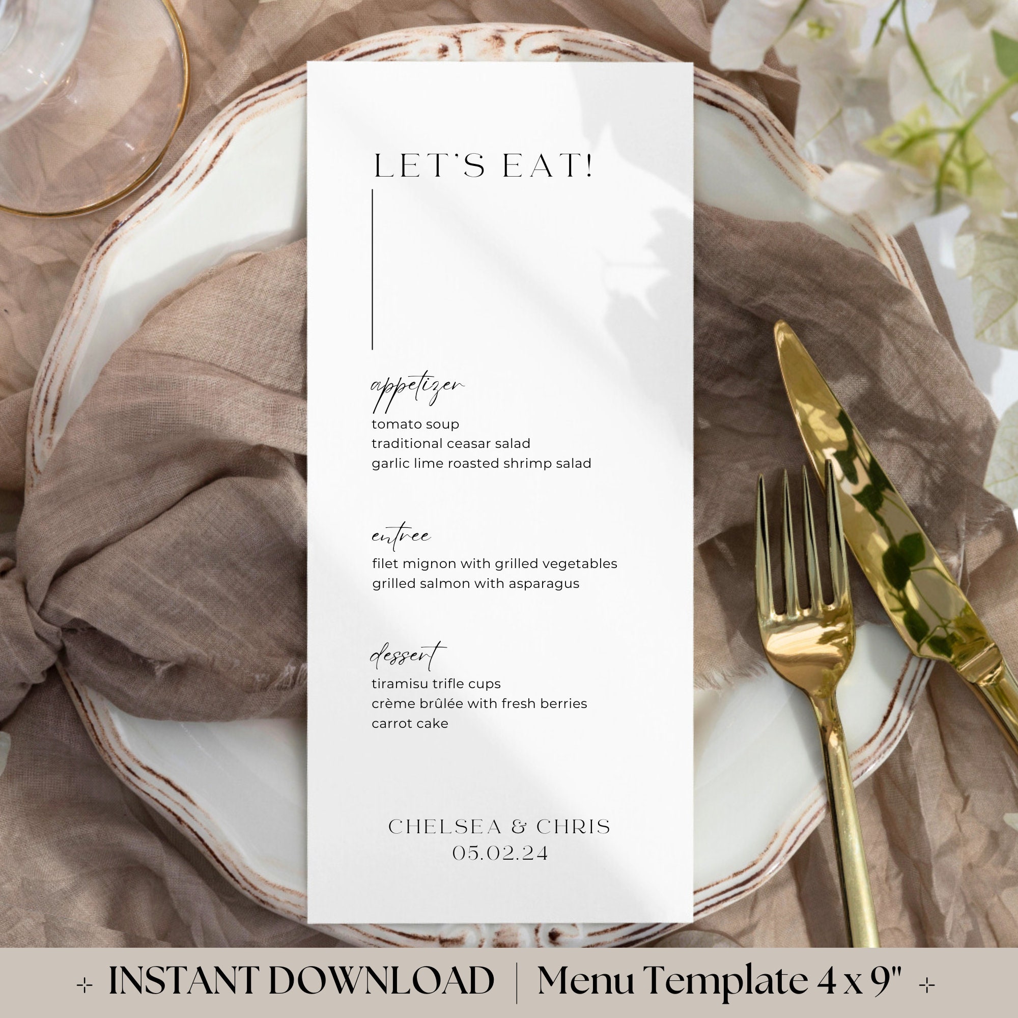 Modern Menu Card Template, Elegant Menu Card, Wedding Stationery ...
