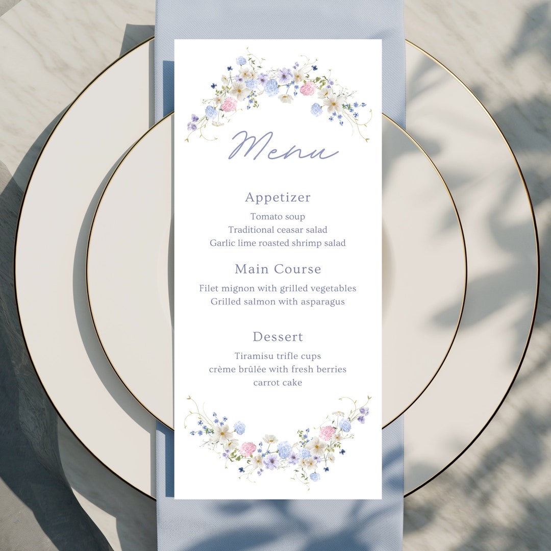 First Holy Communion Menu Card Template, Floral Menu Card, Communion ...