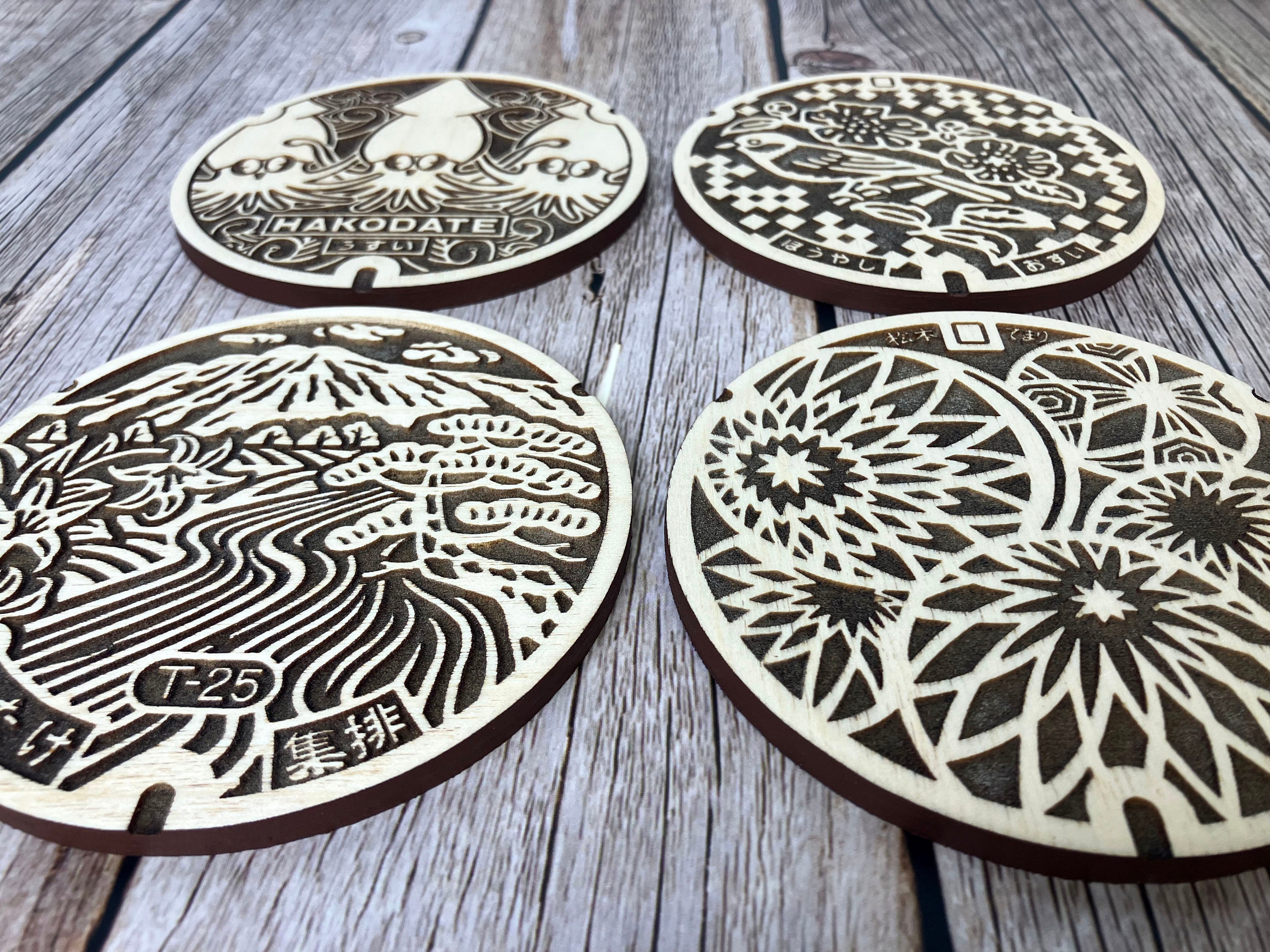 Japanese Manhole Cover Coasters Digital Bundle B: Set of 4 Designs ...