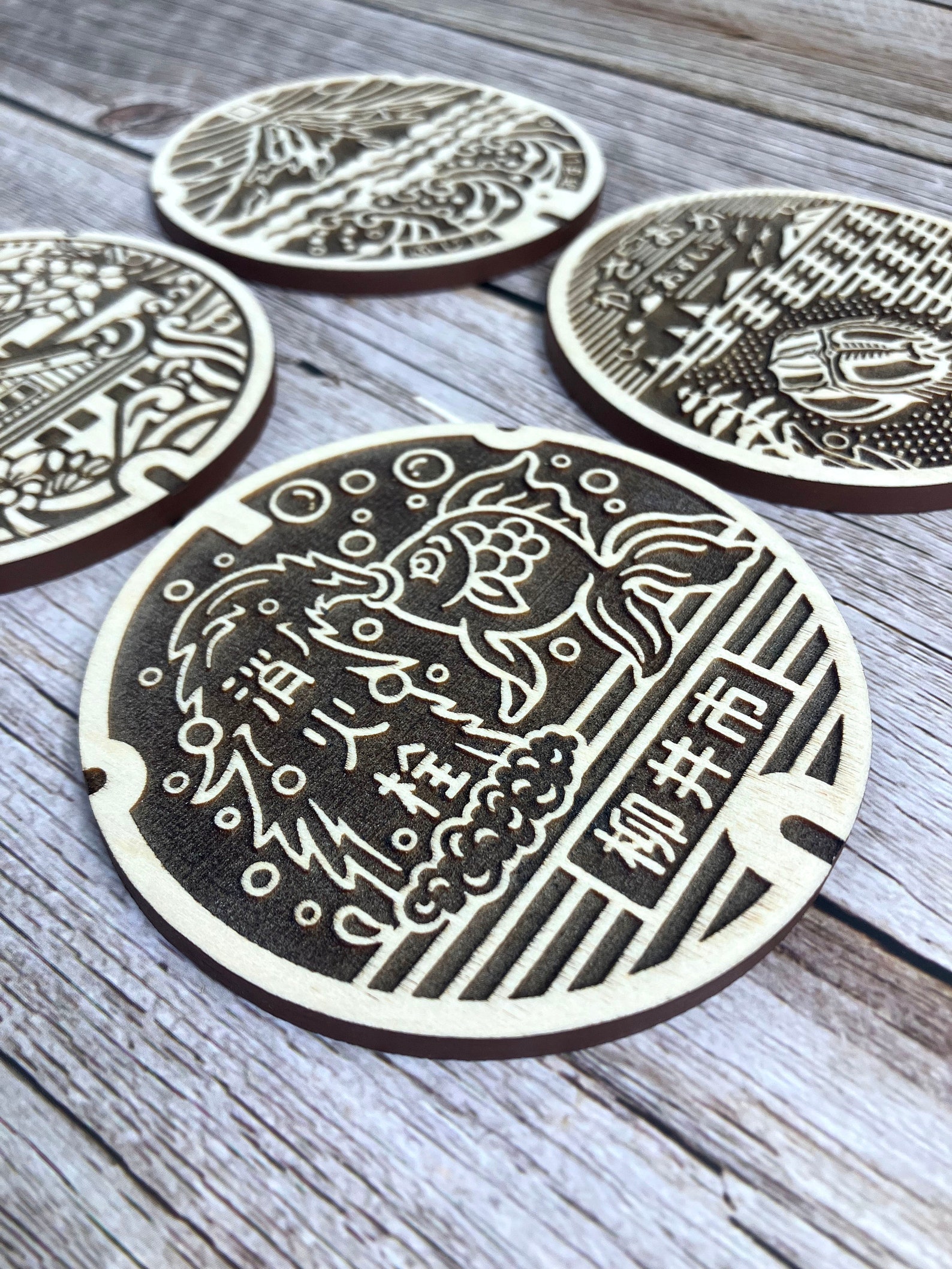 Japanese Manhole Cover Coasters Digital Bundle A: Set of 4 Designs ...