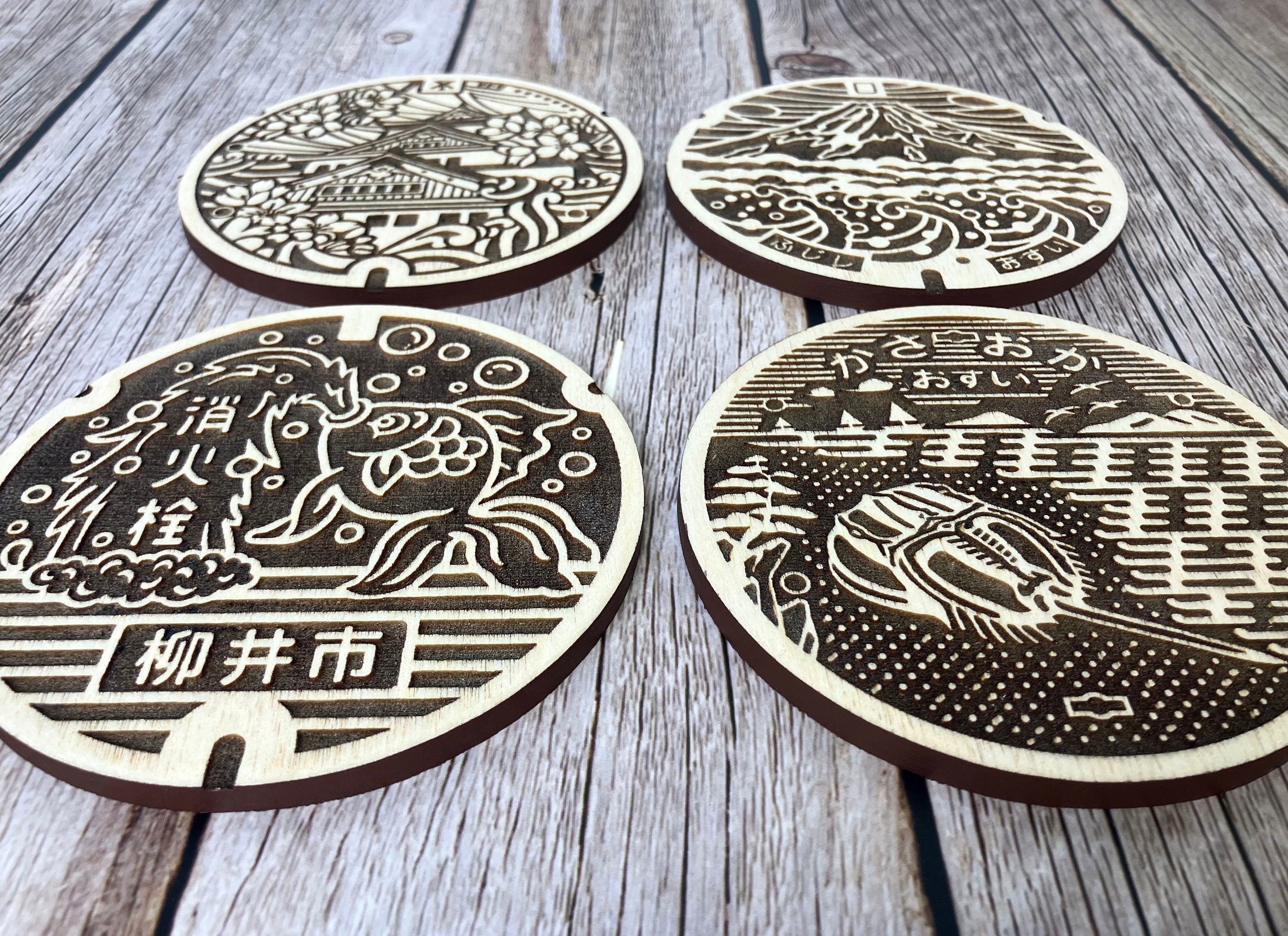 Japanese Manhole Cover Coasters Digital Bundle A: Set of 4 Designs ...