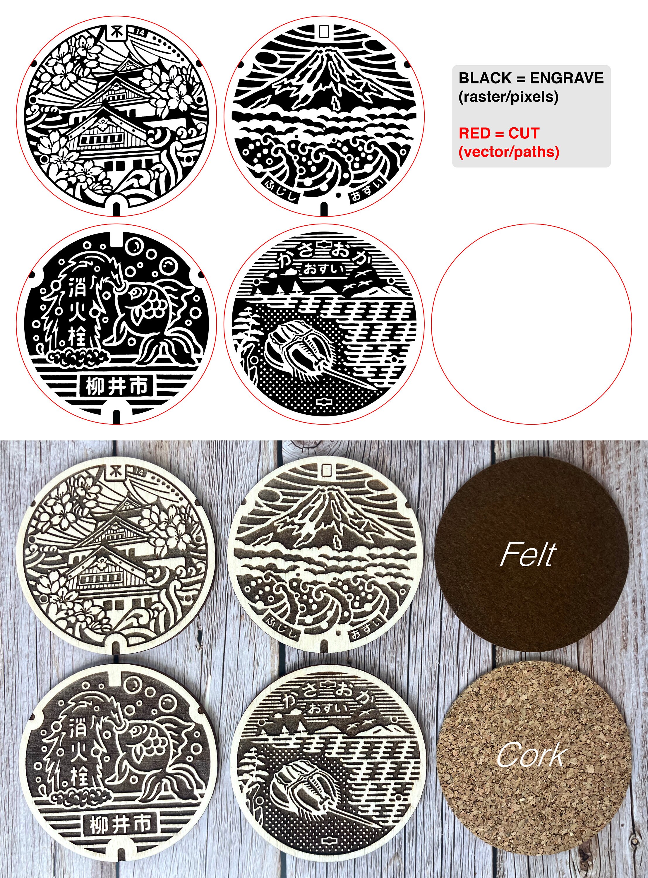 Japanese Manhole Cover Coasters Digital Bundle A: Set of 4 Designs ...