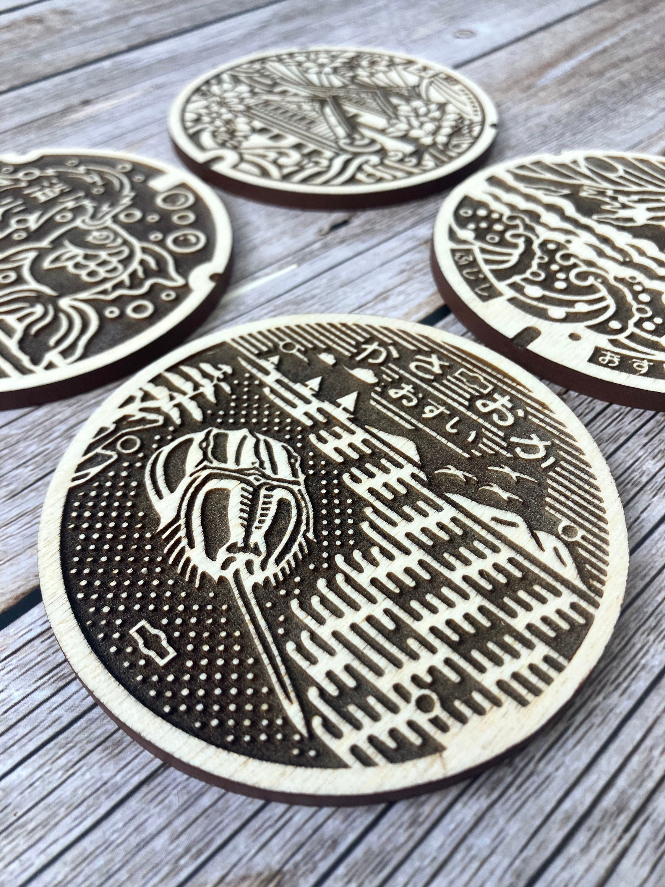 Japanese Manhole Cover Coasters Digital Bundle A: Set of 4 Designs ...