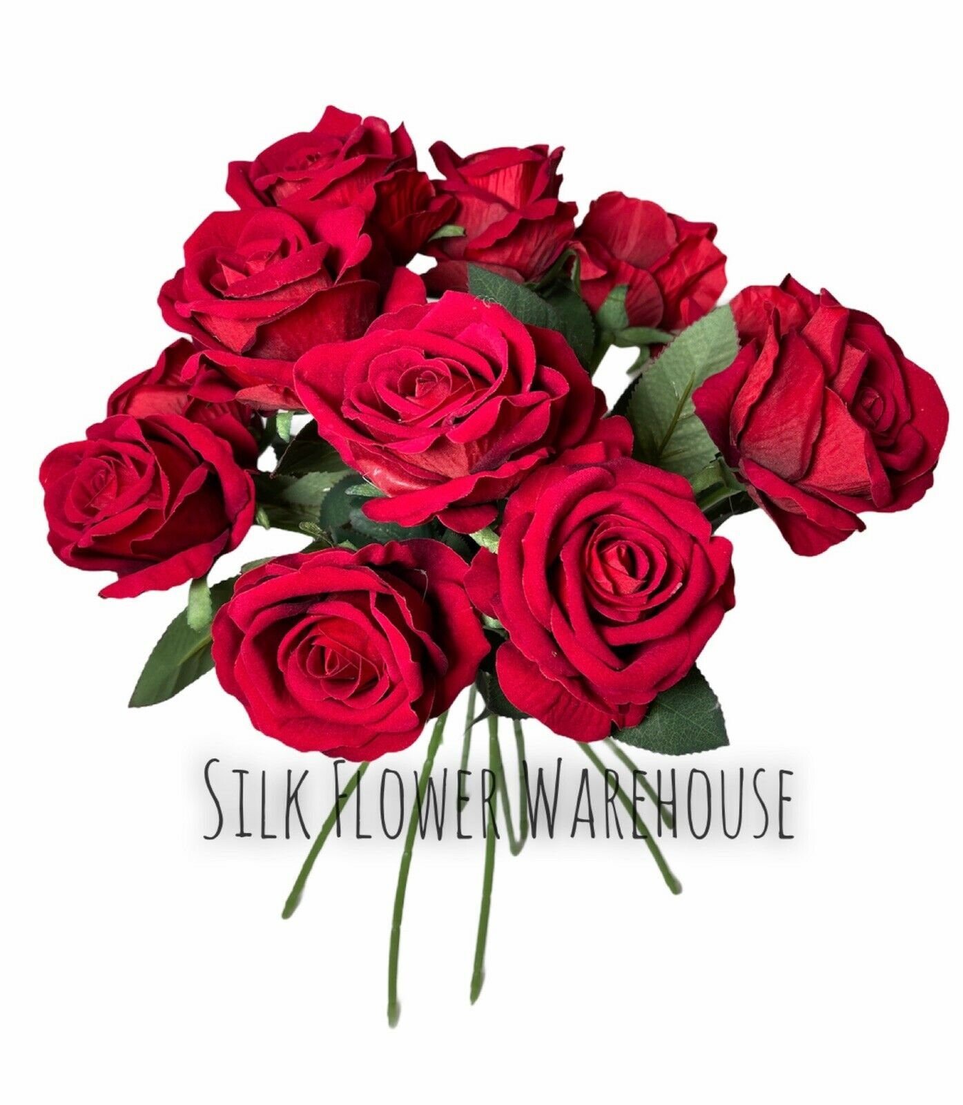 12 X Luxury Velvet Red Roses. Loose Flowers. Valentines Day Valentine ...