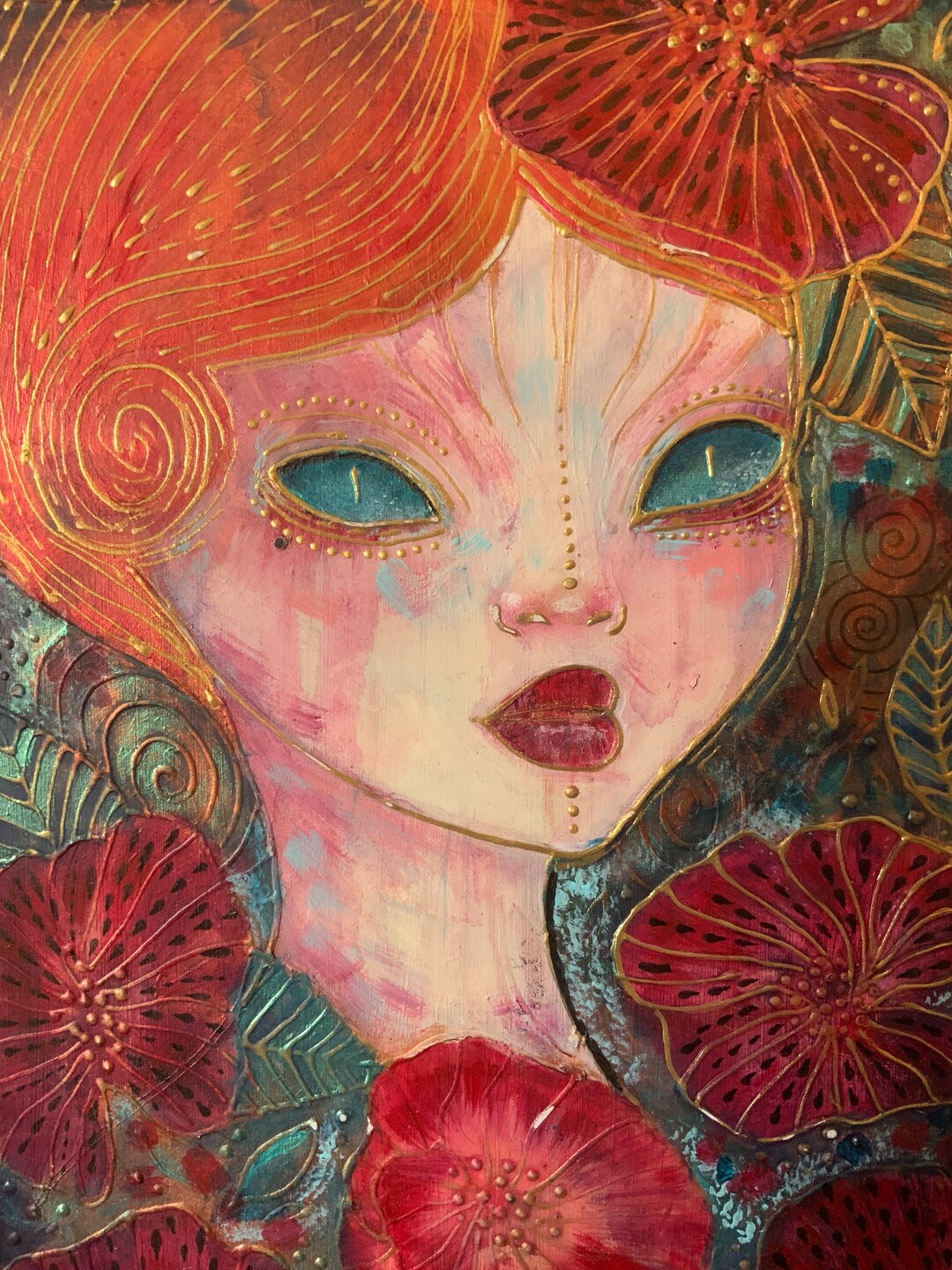 Painting “poppy” **ORIGINAL** Piece One-of-a-kind Painting Mystic ...