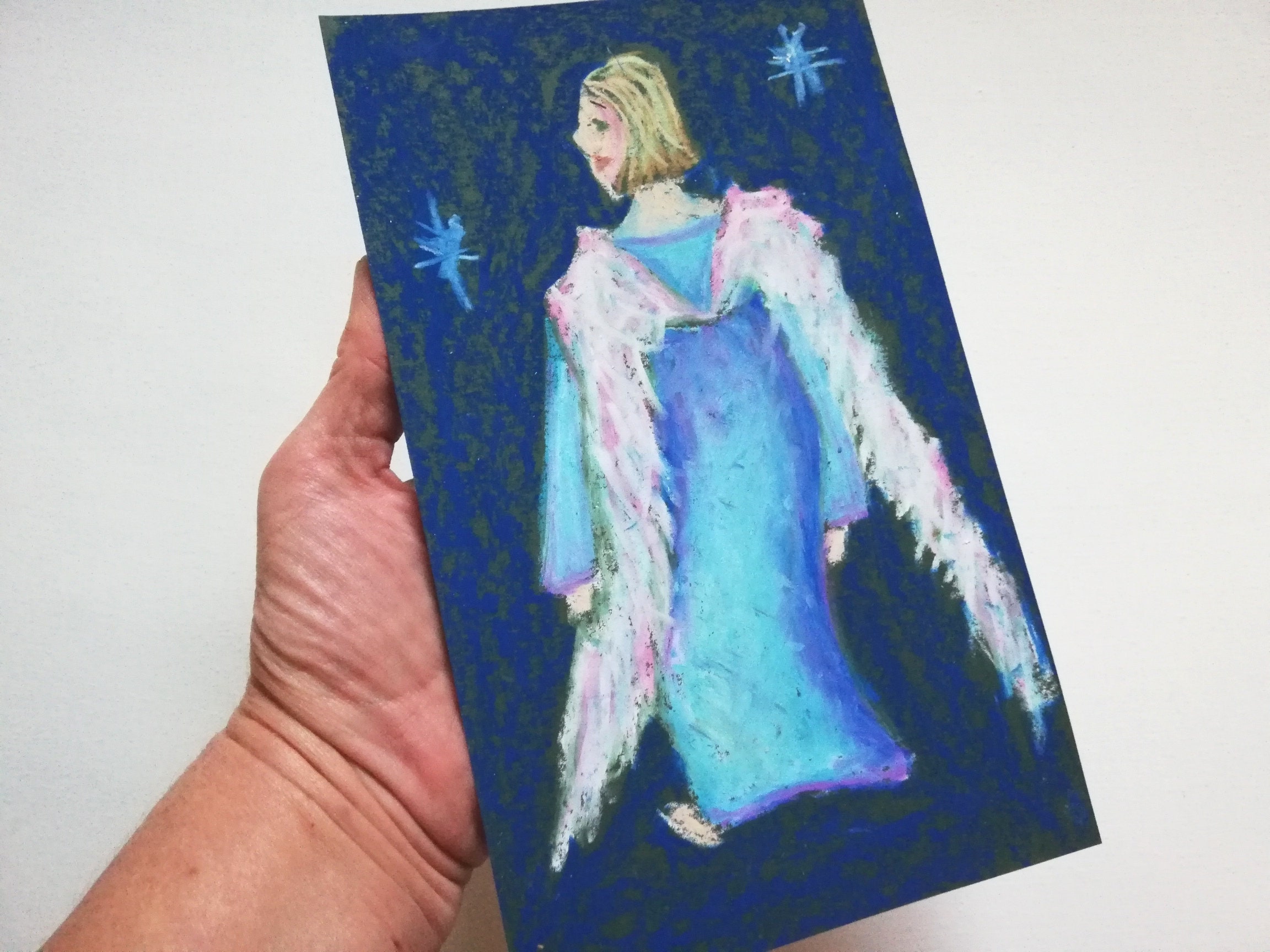 Angel Oil Pastel Painting, Original Affordable Oil Pastel Abstract ...