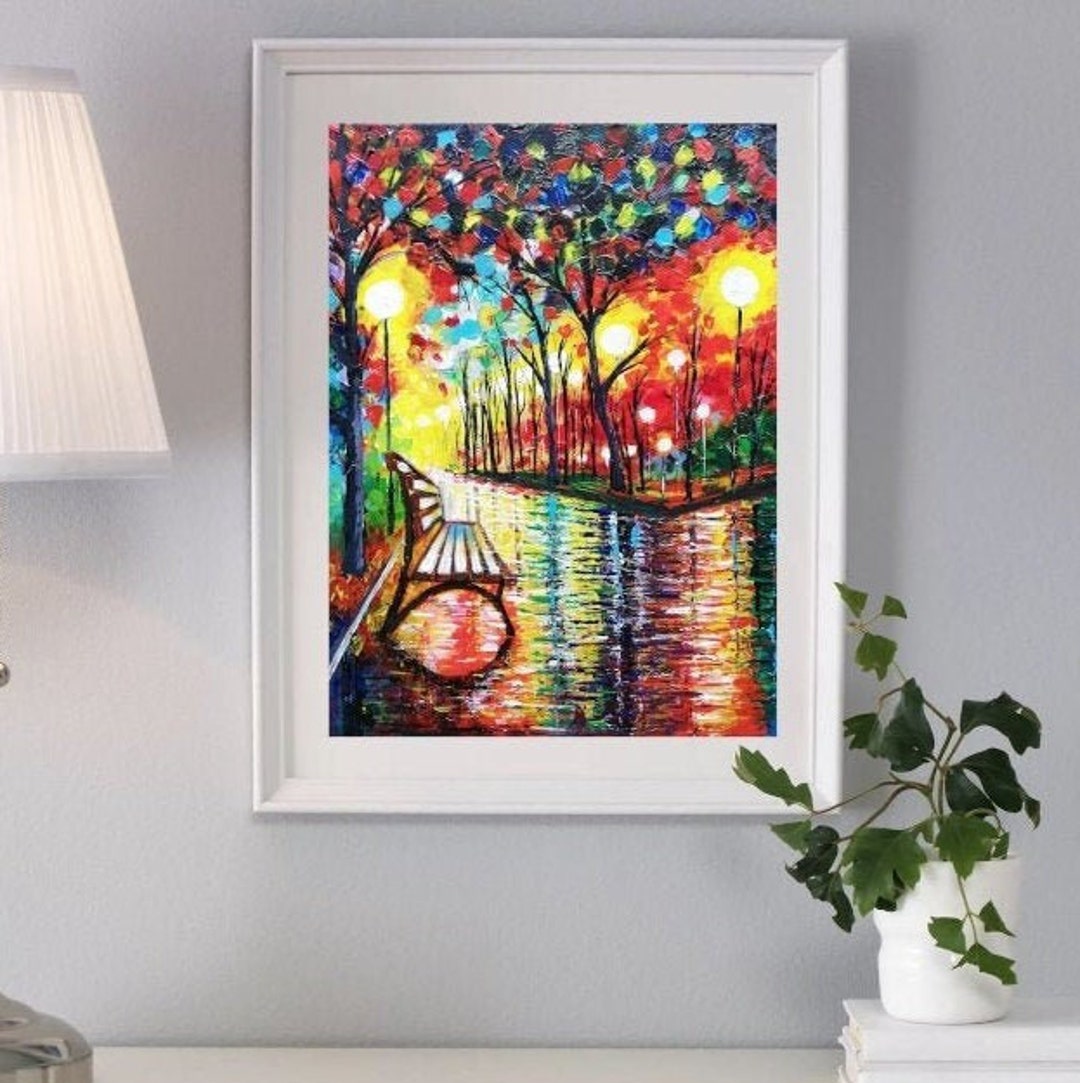 Street in the Rain Acrylic Painting, City in the Rain, Landscape Autumn ...