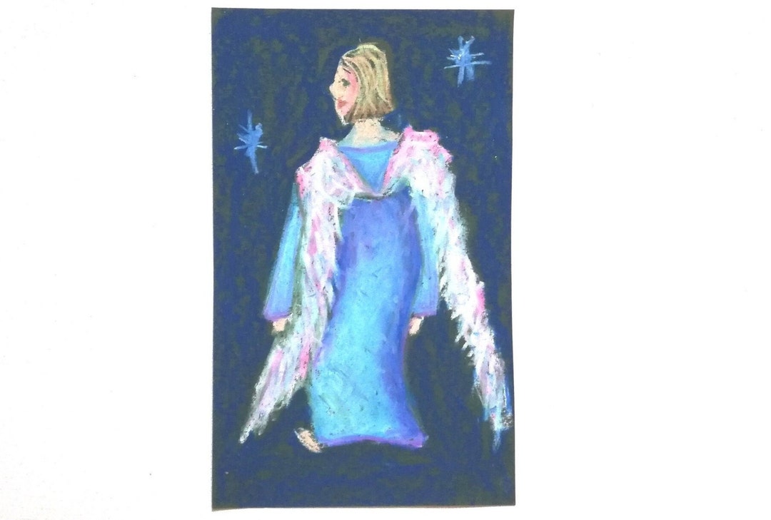 Angel Oil Pastel Painting, Original Affordable Oil Pastel Abstract ...