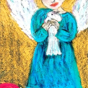 Angel Oil Pastel Painting, Original Affordable Oil Pastel Abstract ...