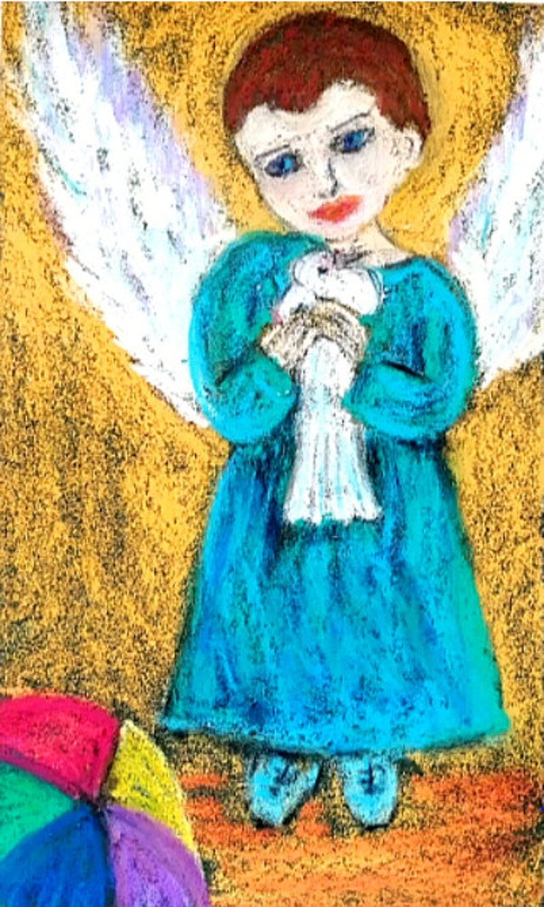Angel Oil Pastel Painting, Original Affordable Oil Pastel Abstract ...