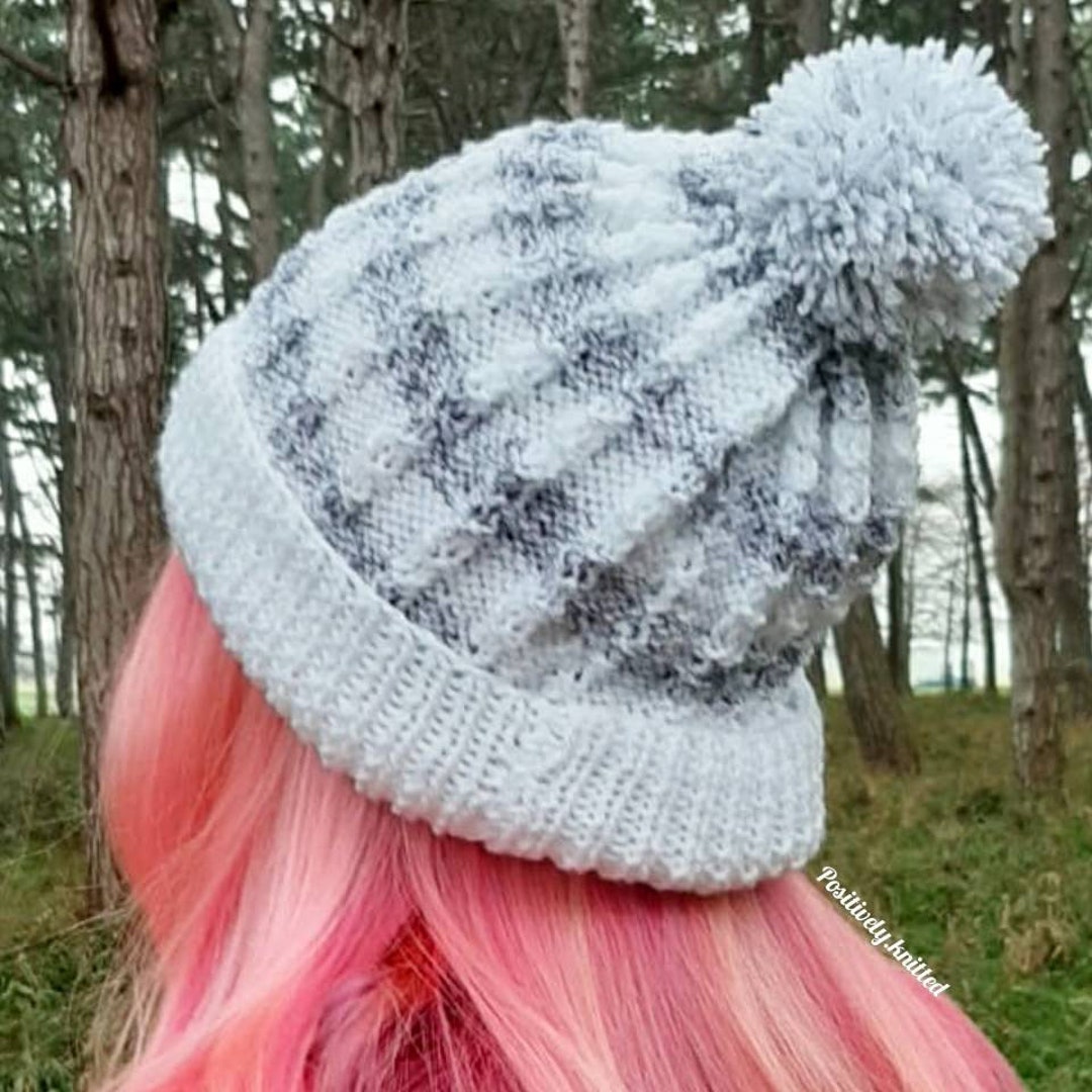 Two Tone Stripy Hat, Grey and White Beanie, Gray Knitted Beanie ...