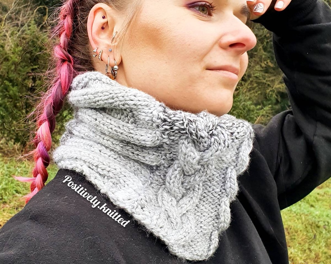 Redecilla de punto grueso gris, bufanda de lazo, redecilla de punto de ...