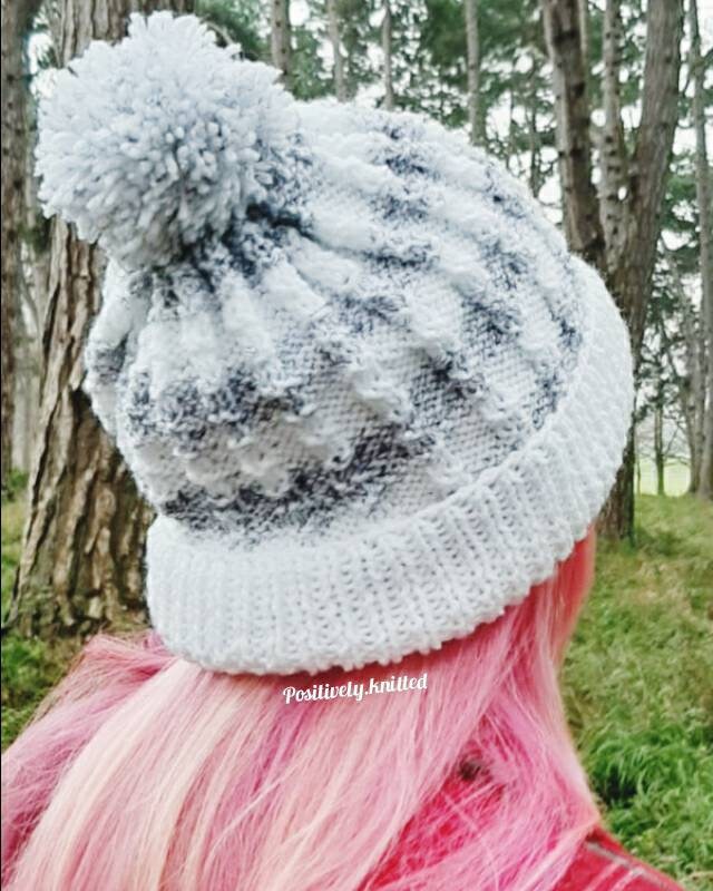 Two Tone Stripy Hat, Grey and White Beanie, Gray Knitted Beanie ...