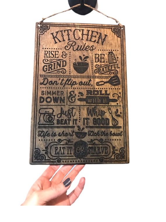Kitchen Rules Wood Sign Funny Kitchen Signlaser Engraved - Etsy