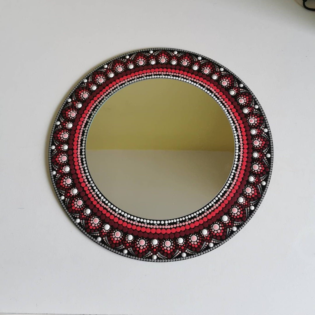 Mandala Mirror Painting on Round Wooden Circle, Made in Dot Art Style ...