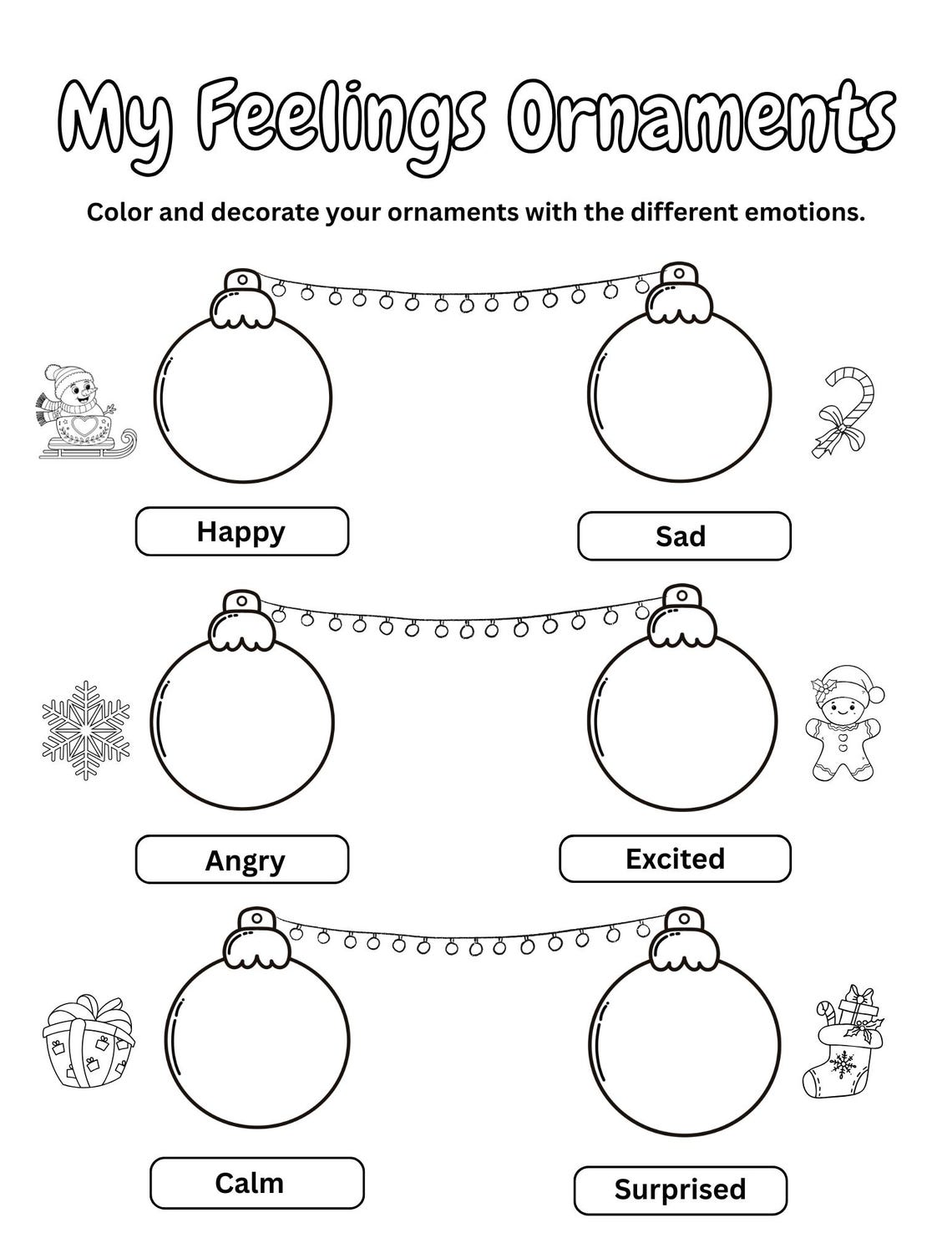 My Feelings Ornaments | Christmas SEL Printable | Emotional Awareness ...