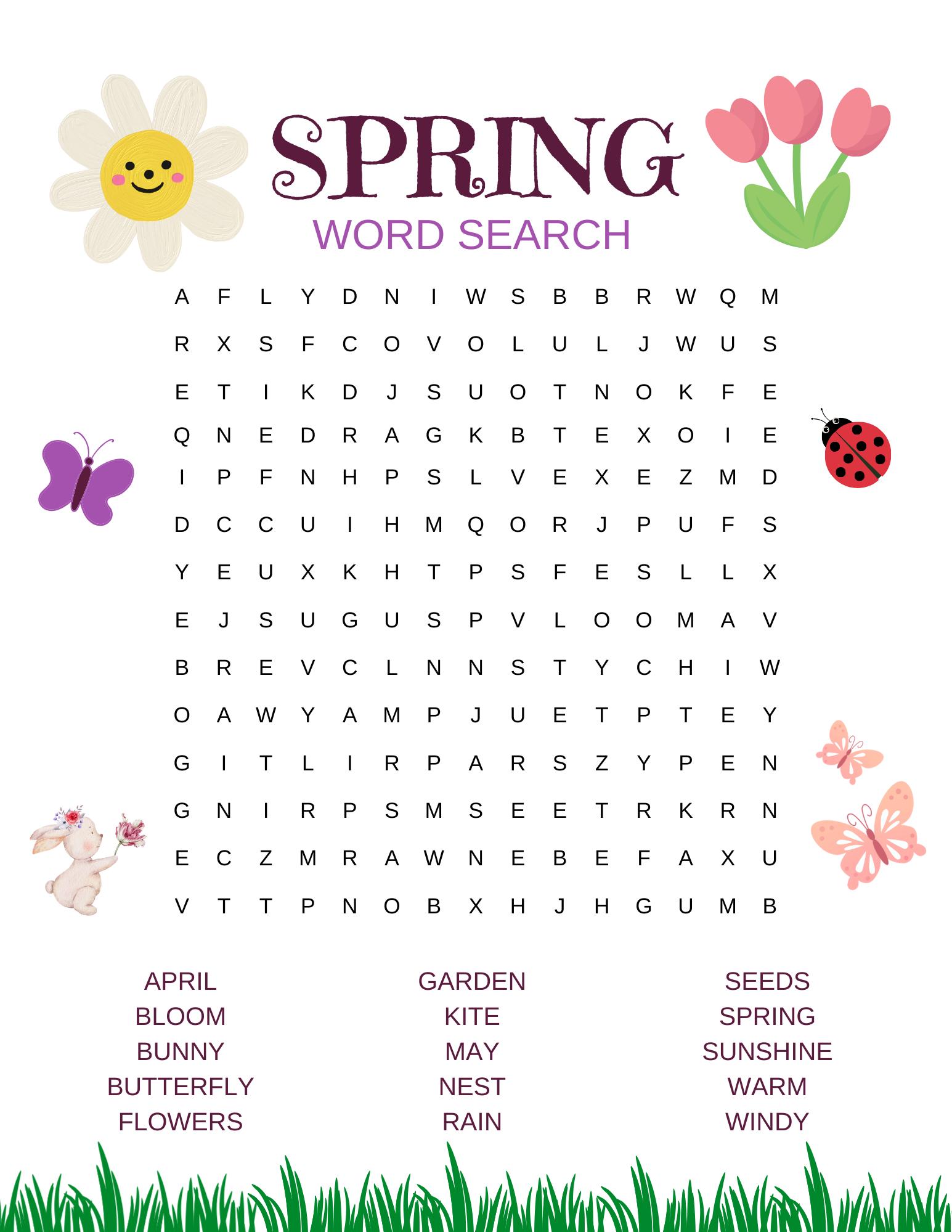 Spring Word Search Printable | Kids Activity, Classroom, Homeschool ...