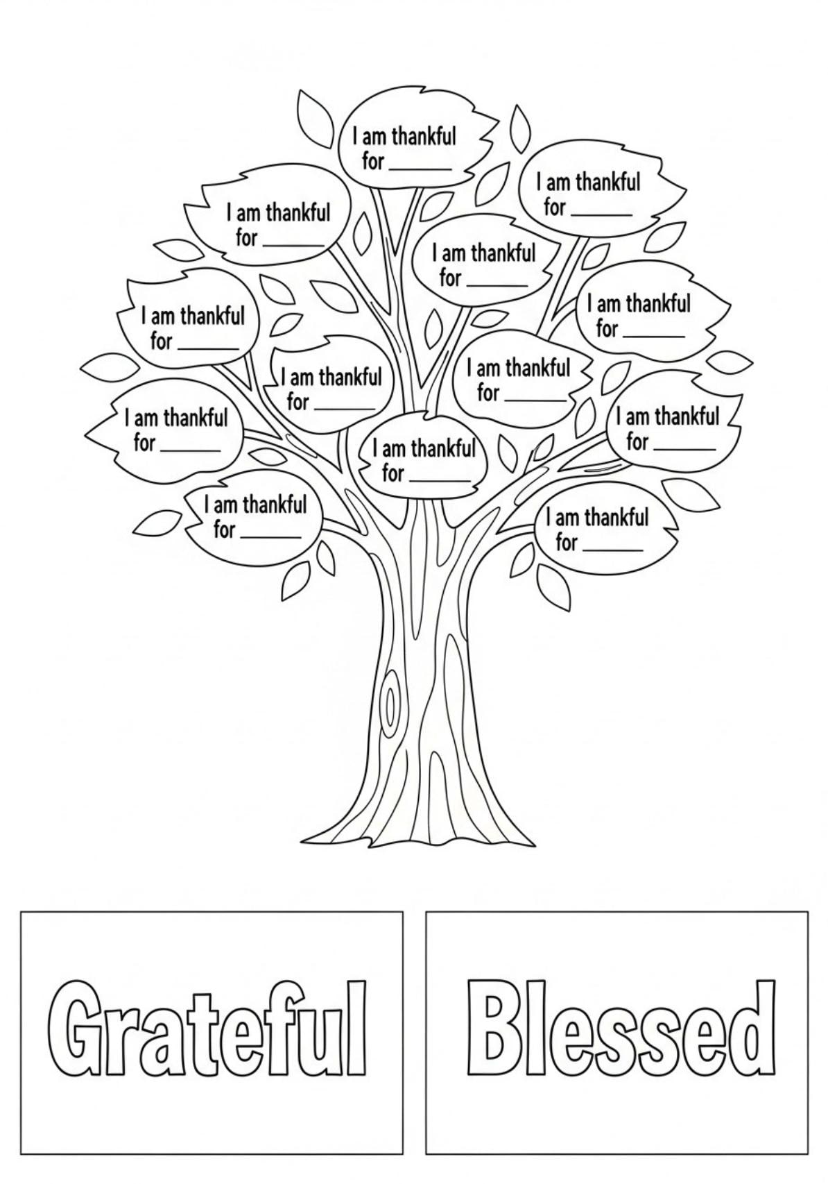 I Am Thankful For…” Coloring Page | Gratitude Tree Printable - Etsy