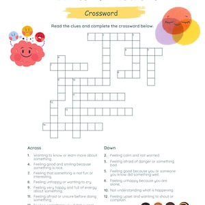 Feelings and Emotions Crossword Puzzle Printable | Social Emotional ...
