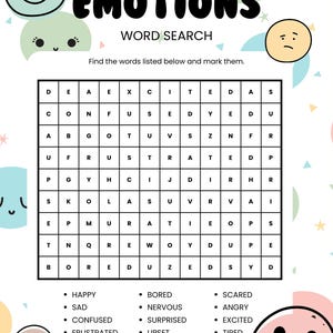 Emotions Word Search Printable | Feelings Vocabulary Activity | Social ...
