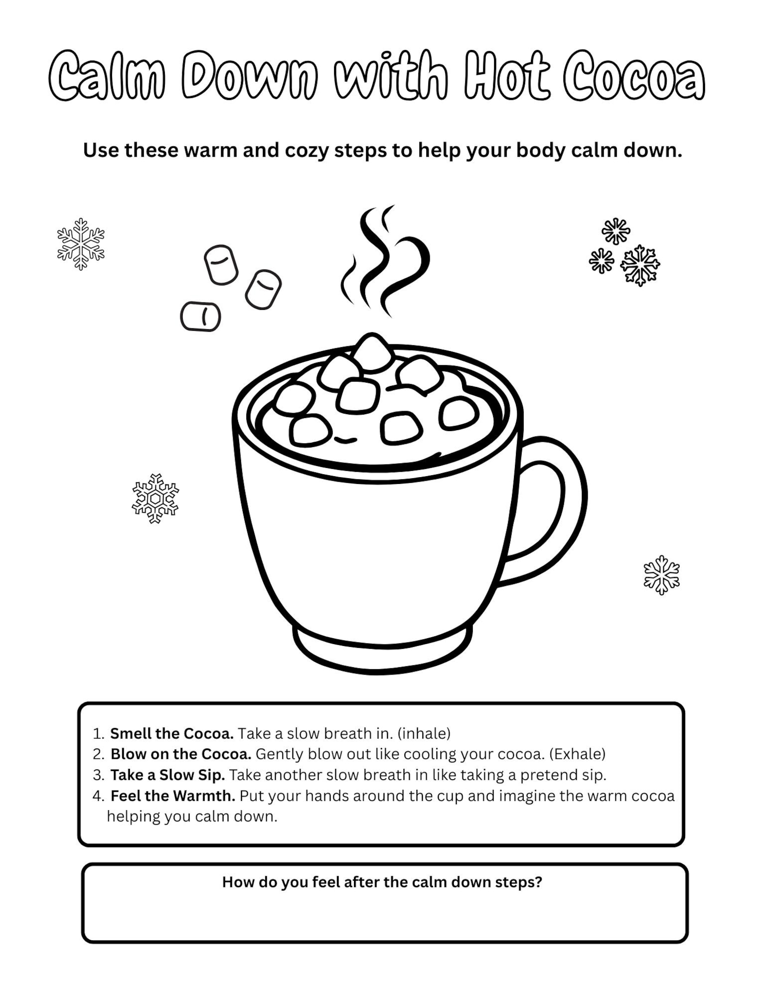 Hot Cocoa Calm-down Steps | Christmas SEL Printable | Deep Breathing ...