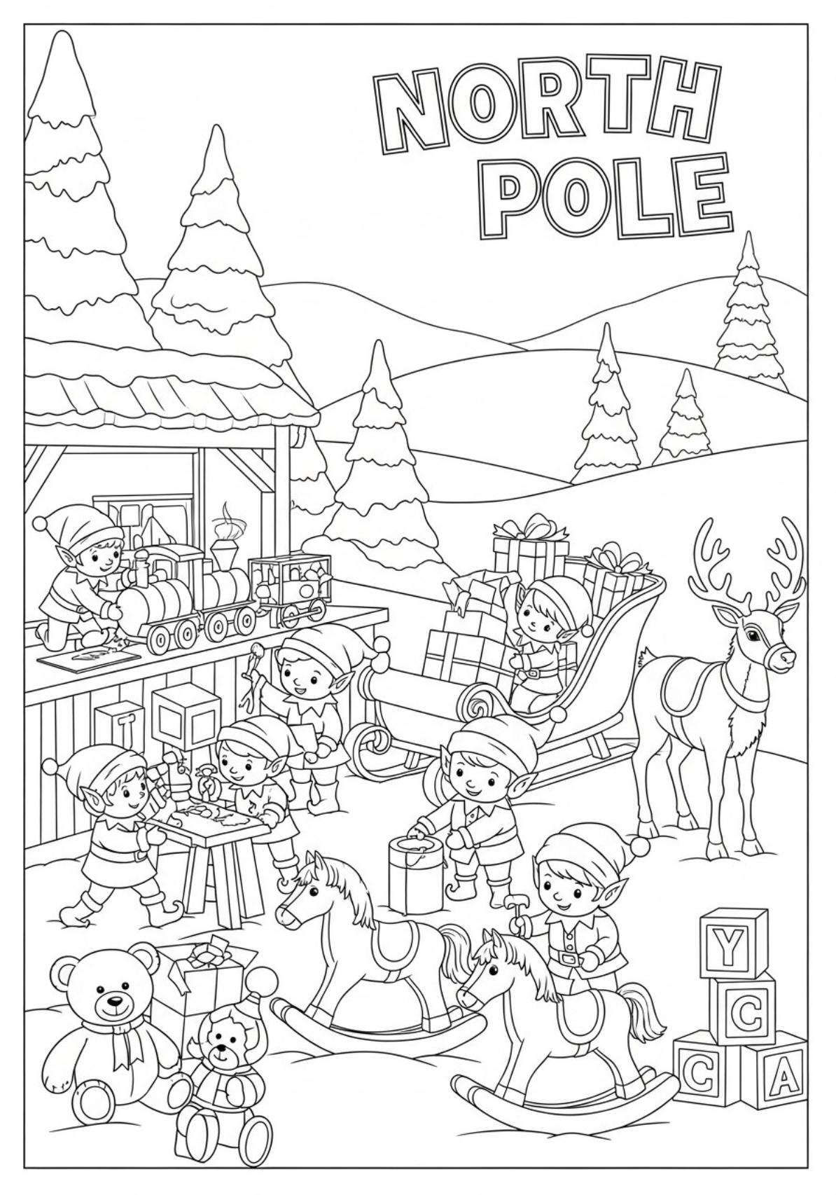 North Pole Elves Coloring Page | Christmas Workshop Printable Coloring ...