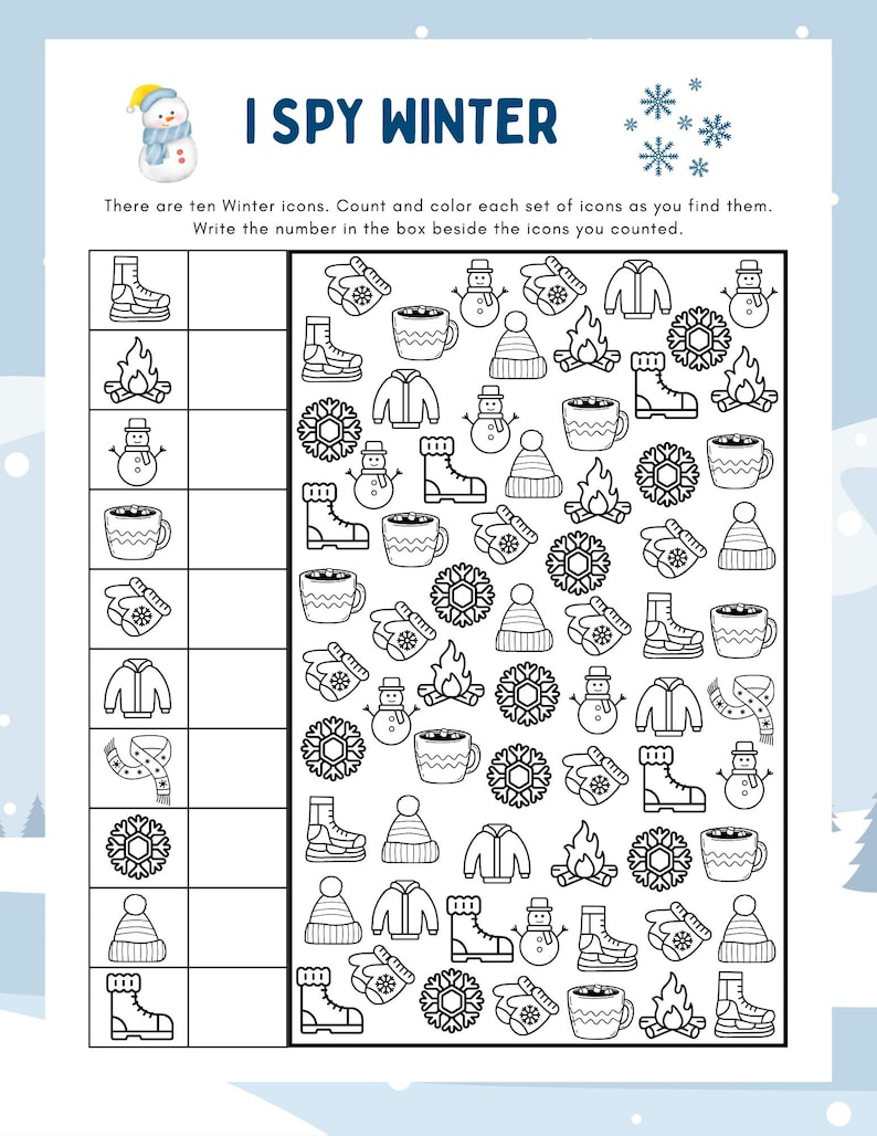 I Spy Winter Printable – Fun Winter Activity Game for Kids & Adults - Etsy