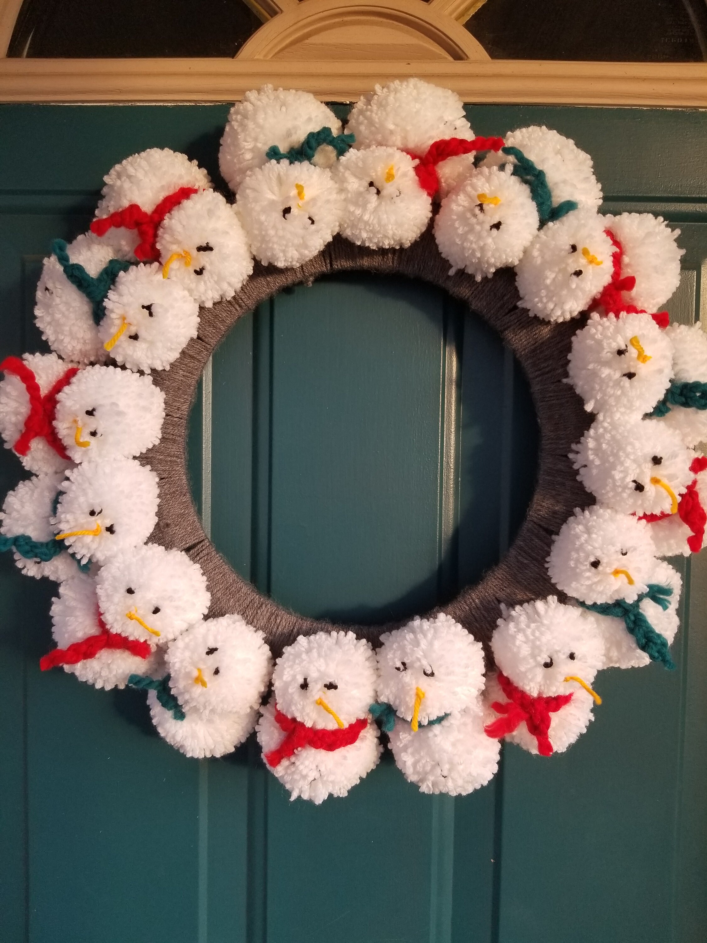 Pom pom snowman wreath | Etsy