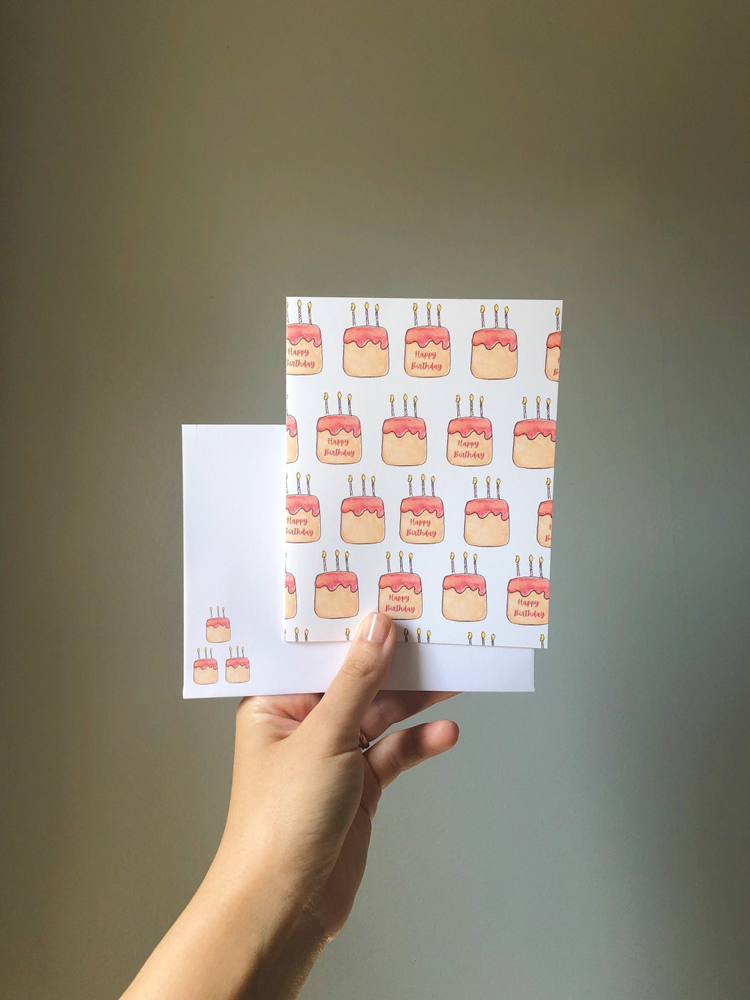 Birthday Cake Watercolor Note Card Greeting Card With Option to Add ...