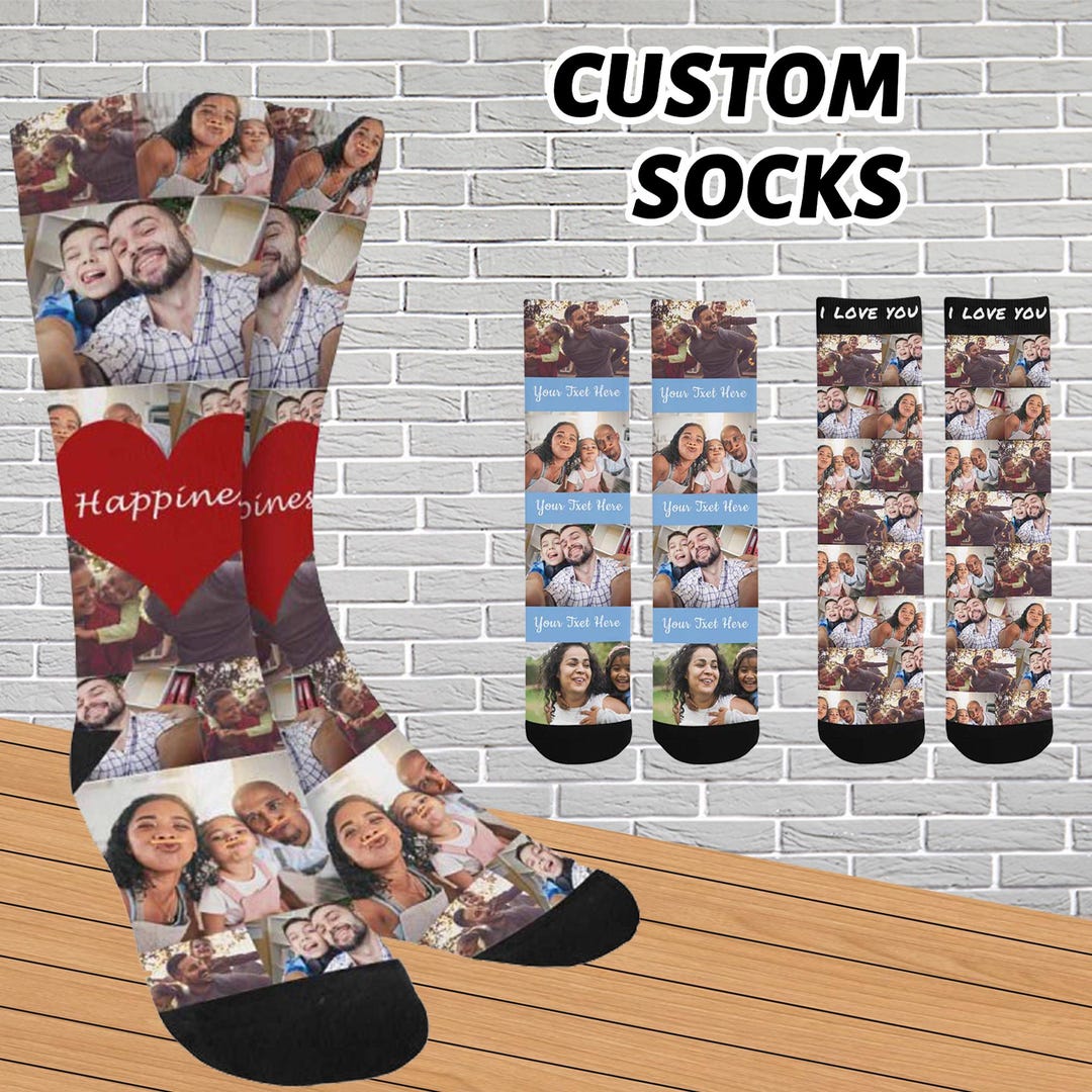 Custom Photo Socks: Personalized Family Gift, Photos and Text Socks - Etsy