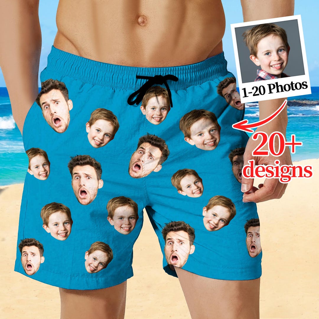 Custom Funny Face Photo Swim Trunks: Personalized Men's Beach Shorts ...