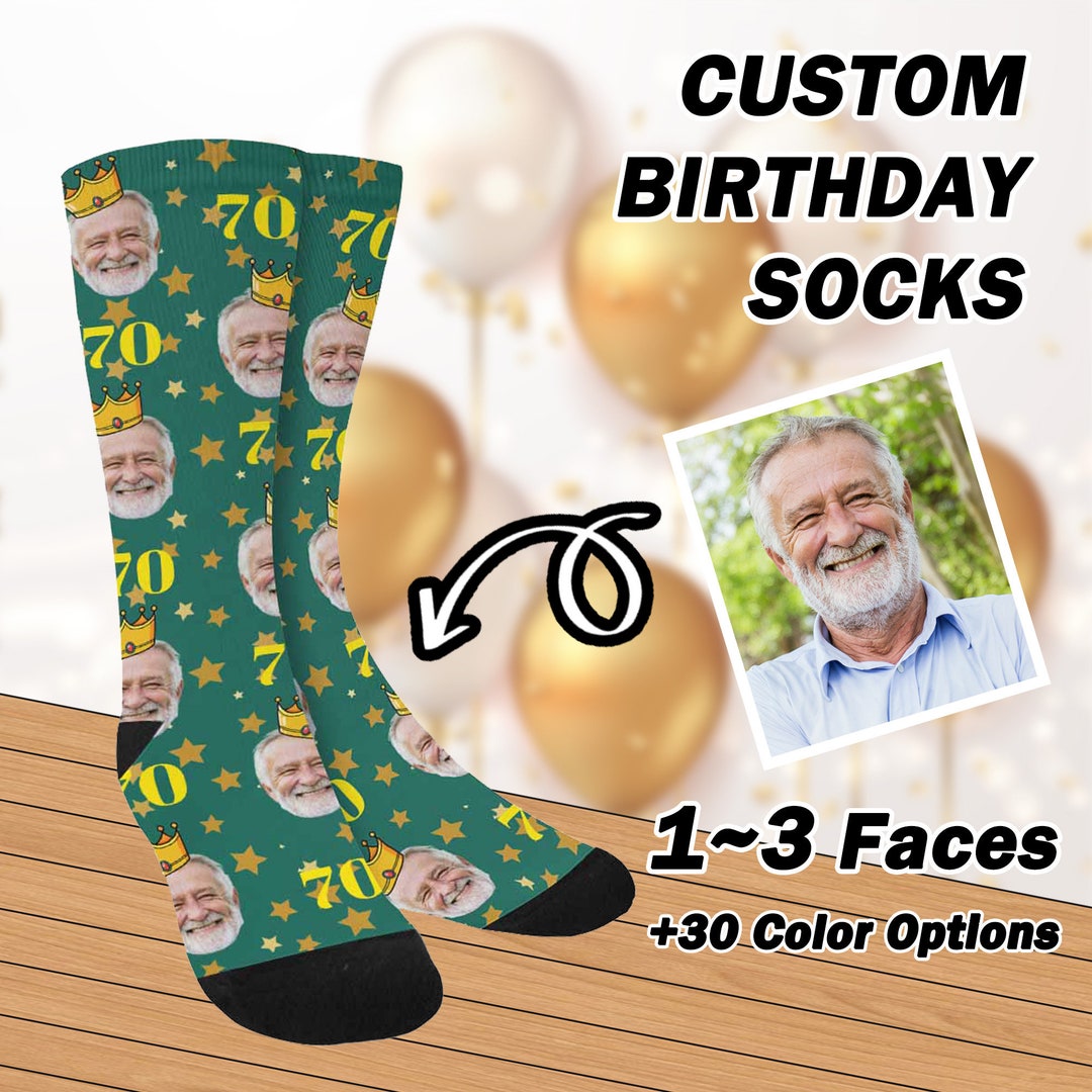 Personalized Birthday Socks: Custom Face Photo Gift, Crown Birthday Hat ...