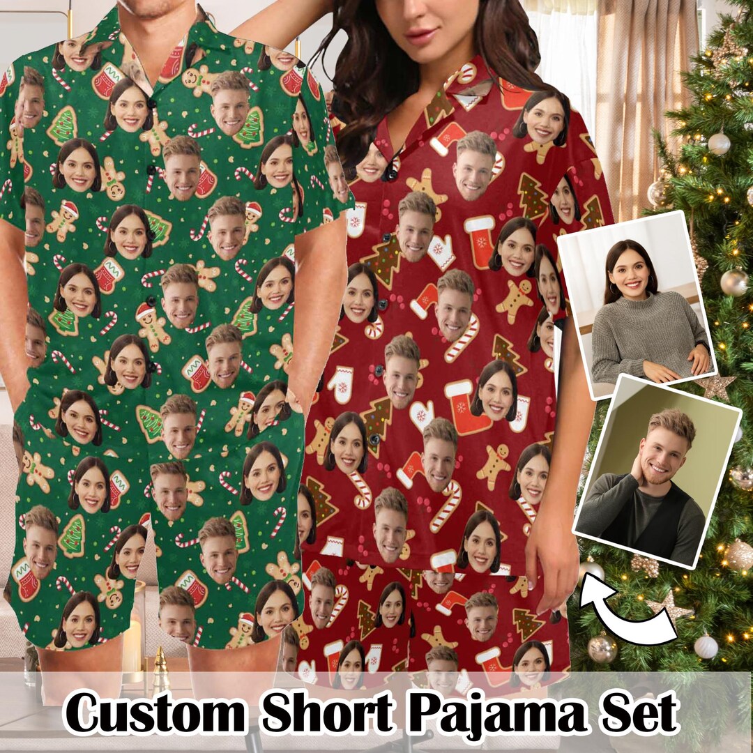 Custom Face Pajama Set: Personalized Couple Sleepwear, Christmas ...