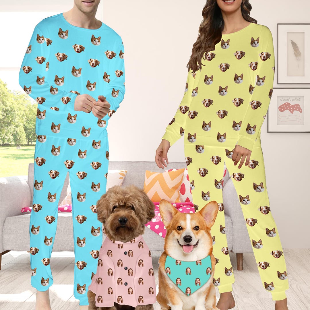 Personalized Crew Neck Pet Face Pj Set: Pets Family Matching Pjs, Dog ...