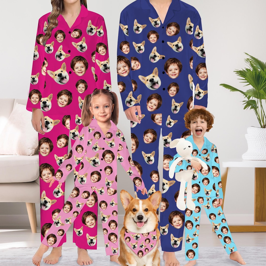 Custom Funny Photos Faces Pajamas Set, Custom Face Pajamas Set ...