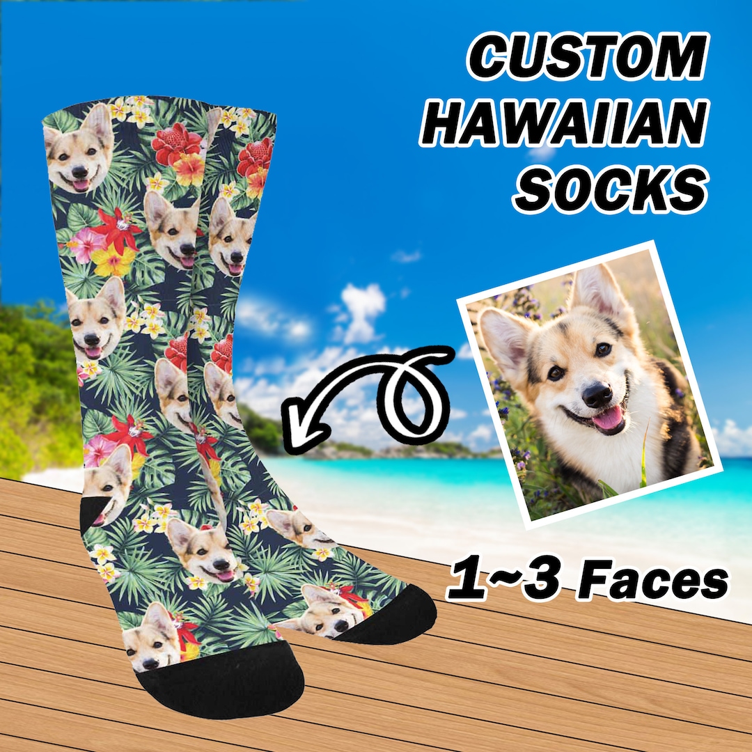 Custom Face Hawaiian Socks: Personalized Photo Gift, 15.35"(l) X 3.54 ...