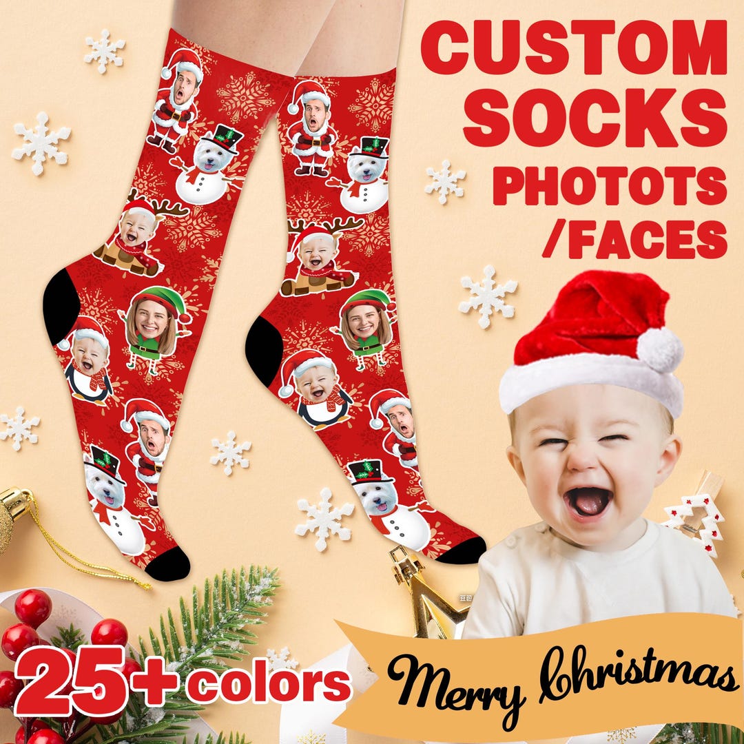 Custom Faces Christmas Socks: Personalized Face Photo Sock, Funny Socks ...