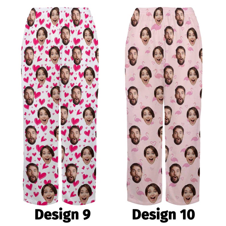 Custom Photo Pajama Pants: Heart Print Pj Pants With Face, Couple ...