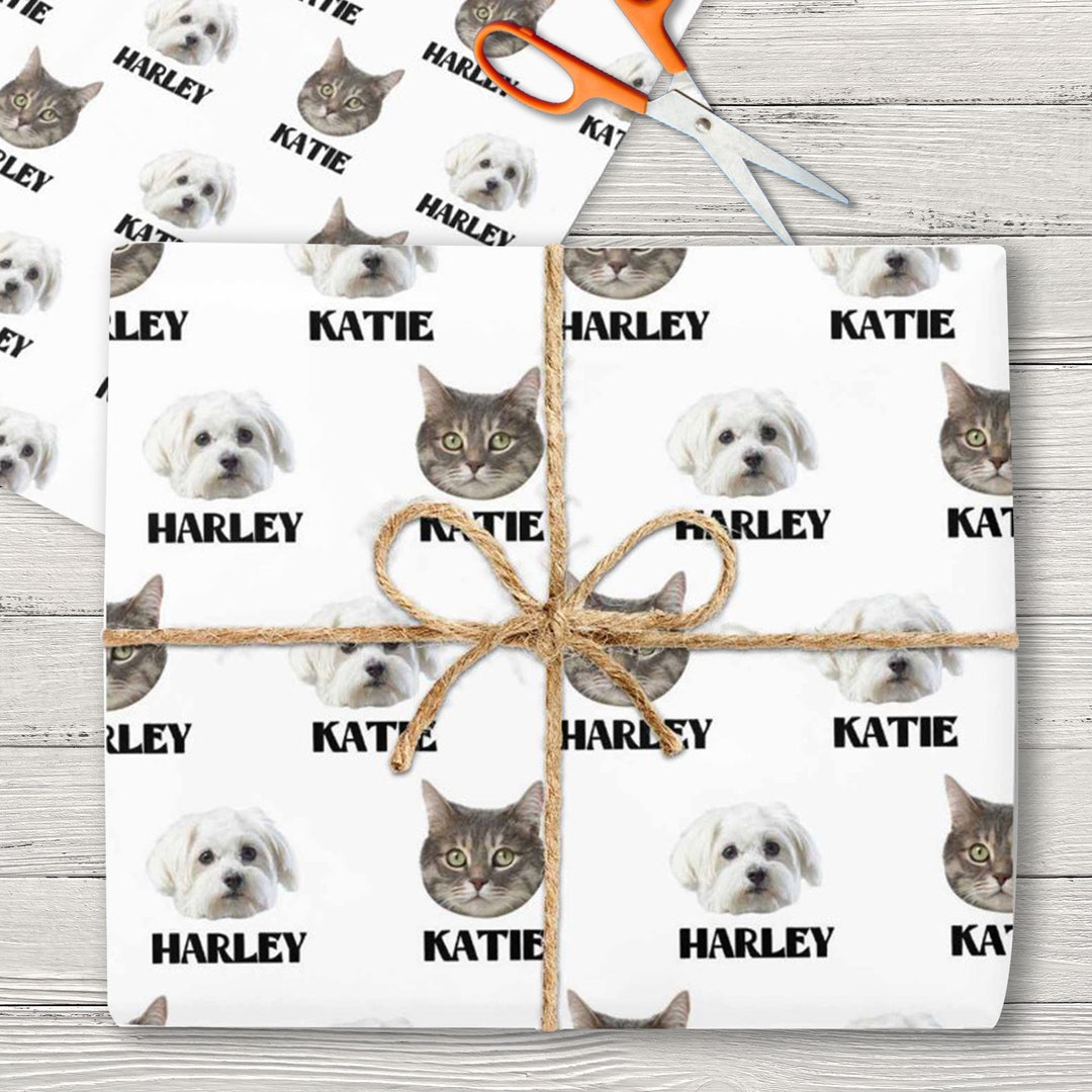 Personalized Pet Photo Wrapping Paper, Custom Text Gift Wrap - Etsy
